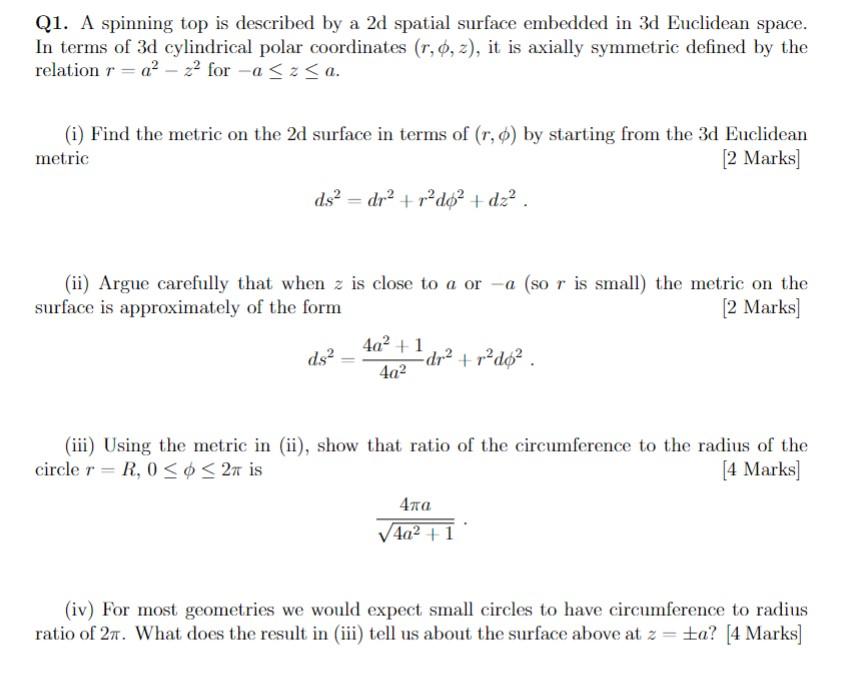 Q1. A spinning top is described by a 2d spatial | Chegg.com