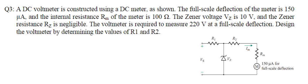 Solved Q3: A DC voltmeter is constructed using a DC meter, | Chegg.com