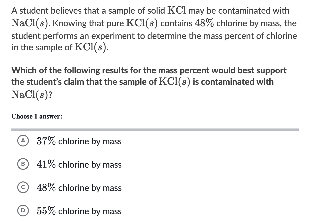 Solved A student believes that a sample of solid KCl may be | Chegg.com