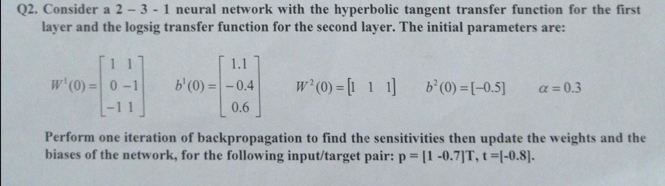 Solved Q2. Consider a 2 - 3 - 1 neural network with the | Chegg.com