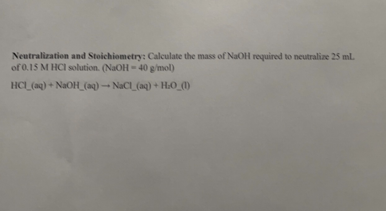 Solved Neutralization and Stoichiometry: Calculate the mass | Chegg.com