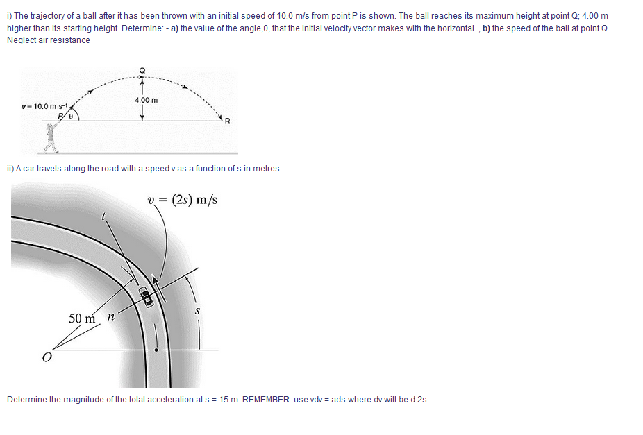 Solved 1) The trajectory of a ball after it has been thrown | Chegg.com