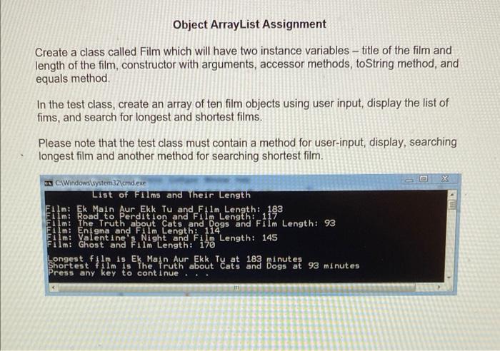 Solved Object ArrayList Assignment Create a class called | Chegg.com