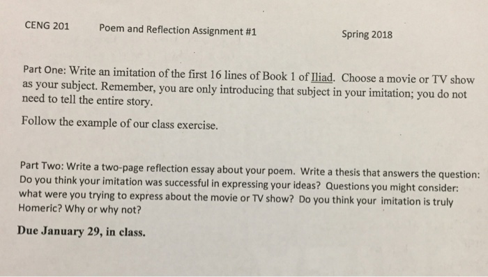 CENG 201 Poem and Reflection Assignment #1 Spring | Chegg.com