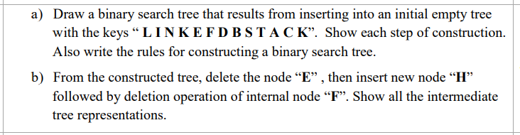 Solved a) Draw a binary search tree that results from | Chegg.com