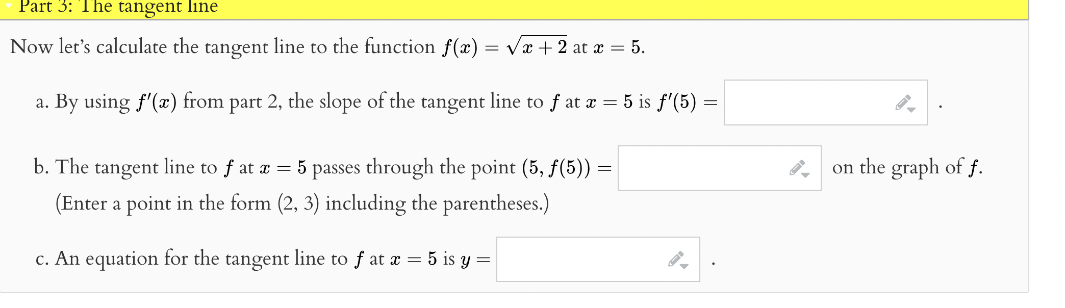 Solved Now let's calculate the tangent line to the function | Chegg.com