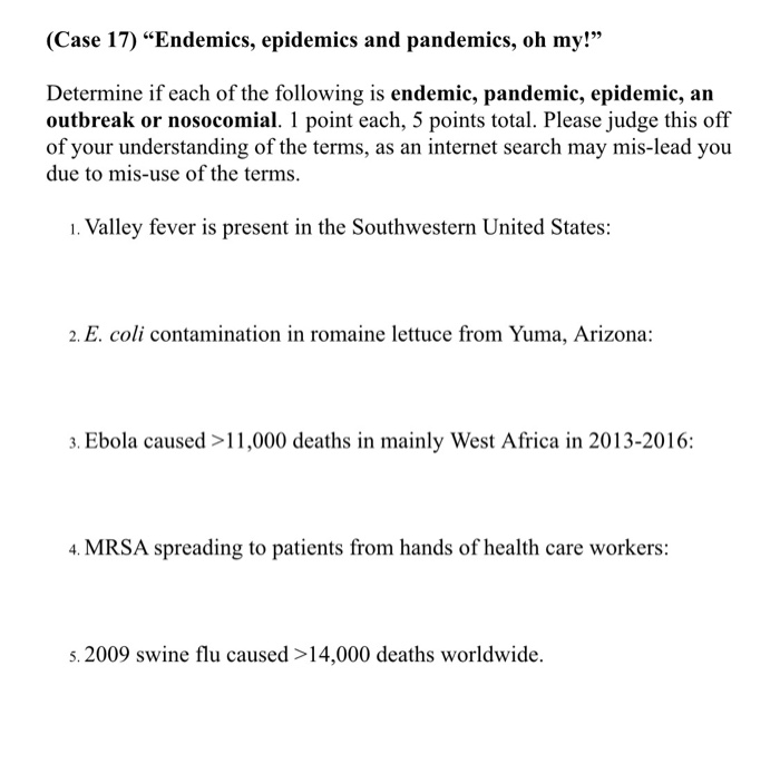 Solved (Case 17) "Endemics, epidemics and pandemics, oh my!" | Chegg.com