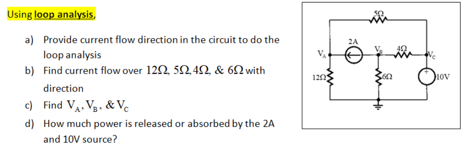 Solved Using loop analysis, 2A V. 1202 5692 10V a) Provide | Chegg.com