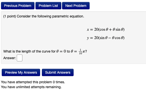 Solved (1 point) Consider the following parametric equation. | Chegg.com Solved (1 point) Consider the following parametric equation. | Chegg.com