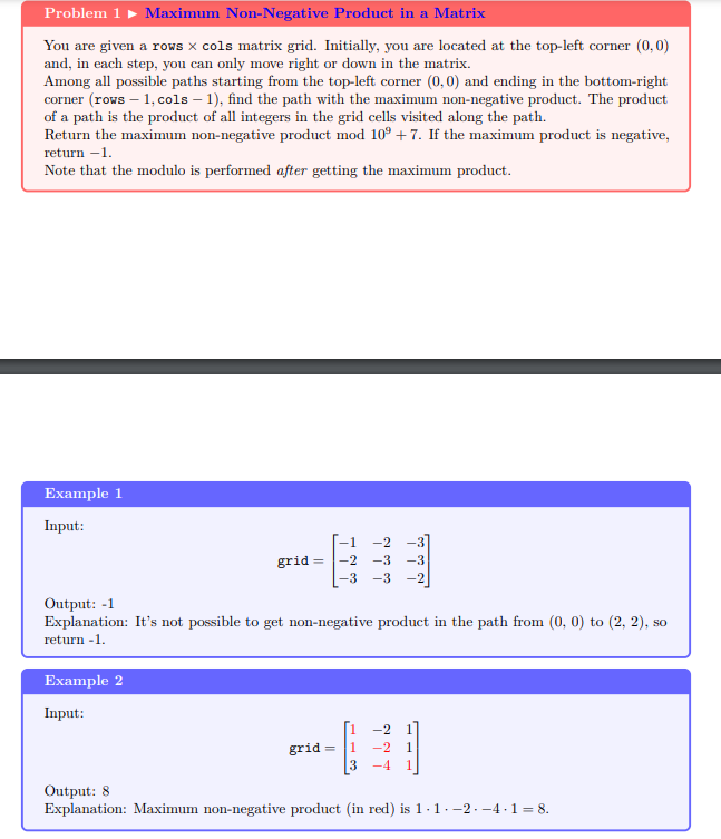 Solved Problem 1 Maximum Non Negative Product In A Matrix 