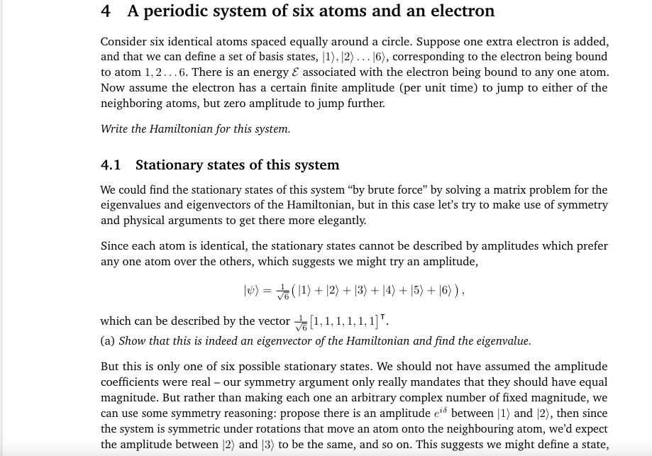 Solved 4 A periodic system of six atoms and an electron | Chegg.com