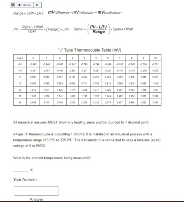 Solved Range = URV - LRV mV idflerence =mV inotjunction −mV | Chegg.com