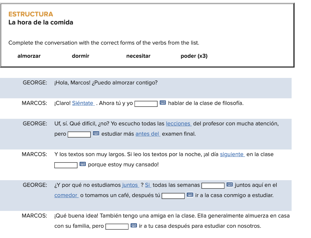 La hora de la comida Complete the conversation with | Chegg.com
