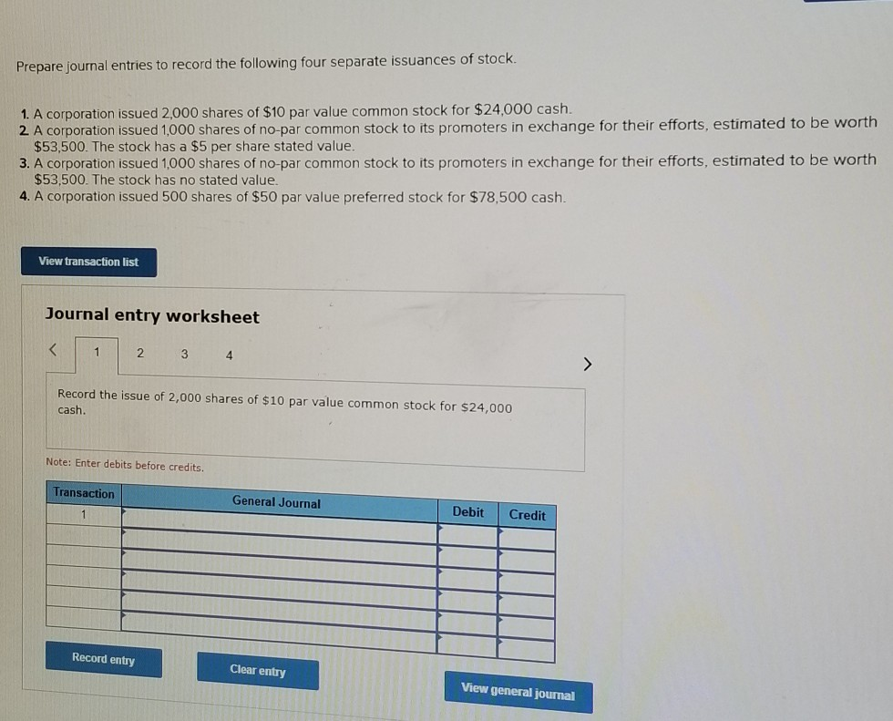 Solved View transaction list Journal entry worksheet 1 2 3 | Chegg.com