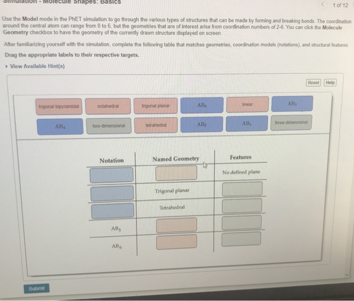 Solved mulation-Molecule Shapes. Basics 1 of 12 Use the | Chegg.com