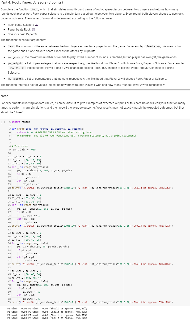 Solved Part 4: Rock, Paper, Scissors (8 points) Complete the | Chegg.com