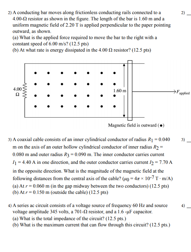 Solved 2) 2) A conducting bar moves along frictionless | Chegg.com