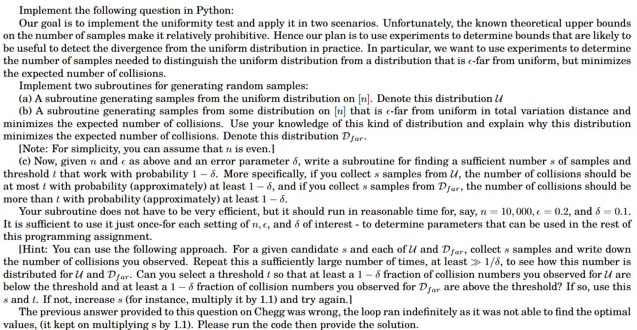 Implement the following question in Python: Our goal | Chegg.com