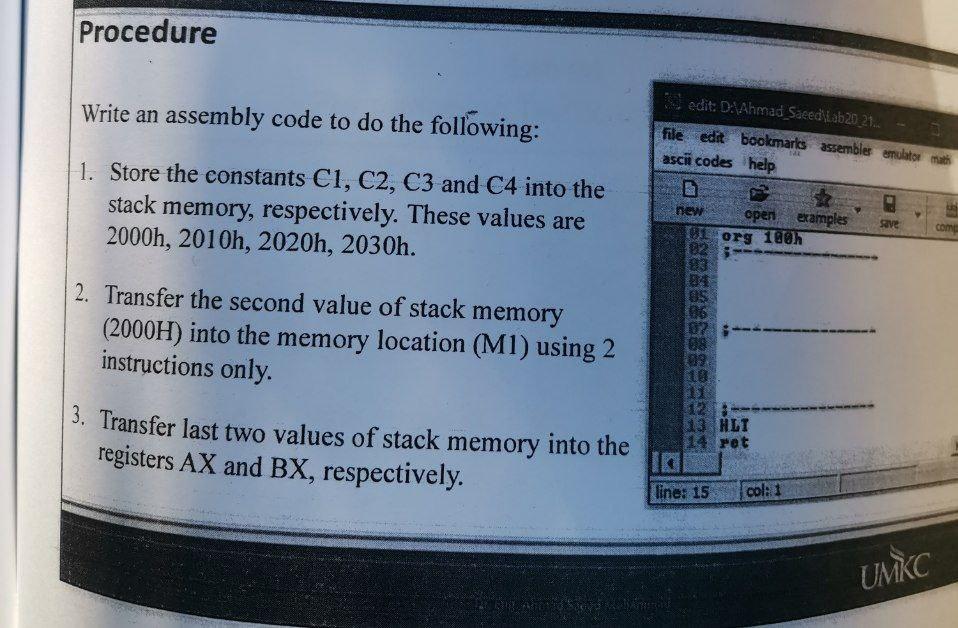 Procedure Write an assembly code to do the following: | Chegg.com