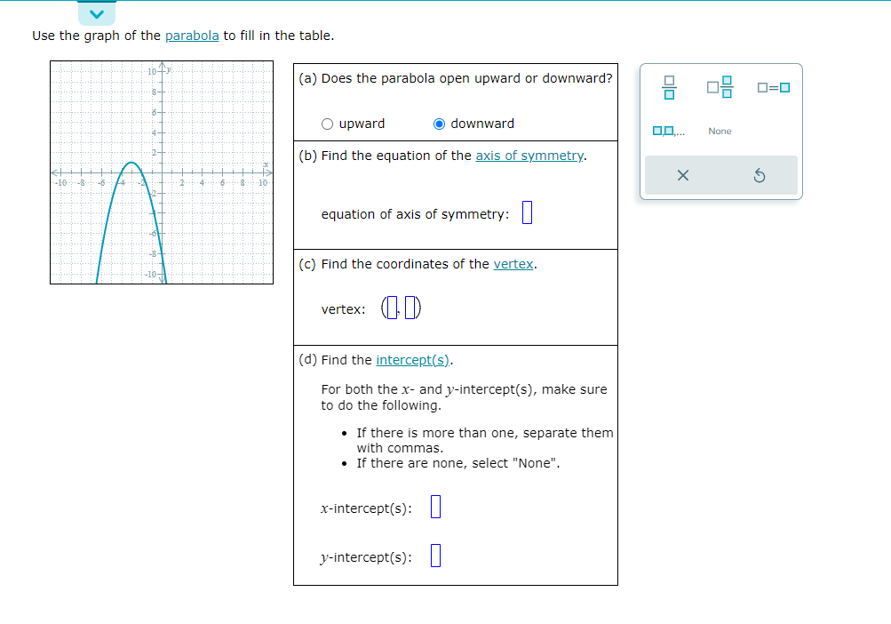 Solved Use the graph of the parabola to fill in the table. | Chegg.com