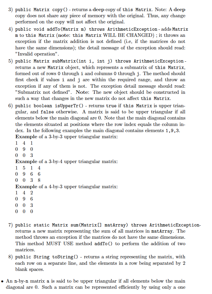 Solved Write Two Java Classes Matrix Which Represents 