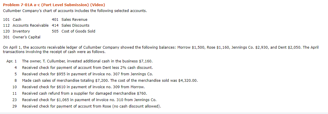 Solved Problem 7-01A a-c (Part Level Submission) (Video) | Chegg.com