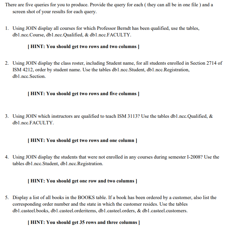 There are five queries for you to produce. Provide | Chegg.com