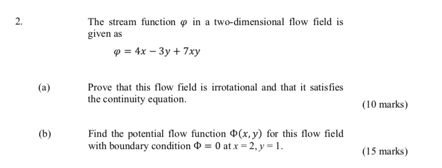 Solved 2 The Stream Function Q In A Two Dimensional Flow