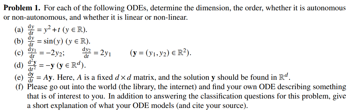 Solved Problem 1. For each of the following ODEs, determine | Chegg.com