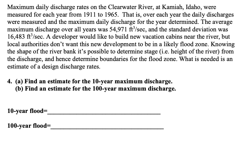Maximum daily discharge rates on the Clearwater | Chegg.com