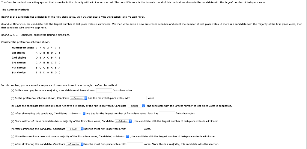 The Coombs method is a voting system that is similar | Chegg.com