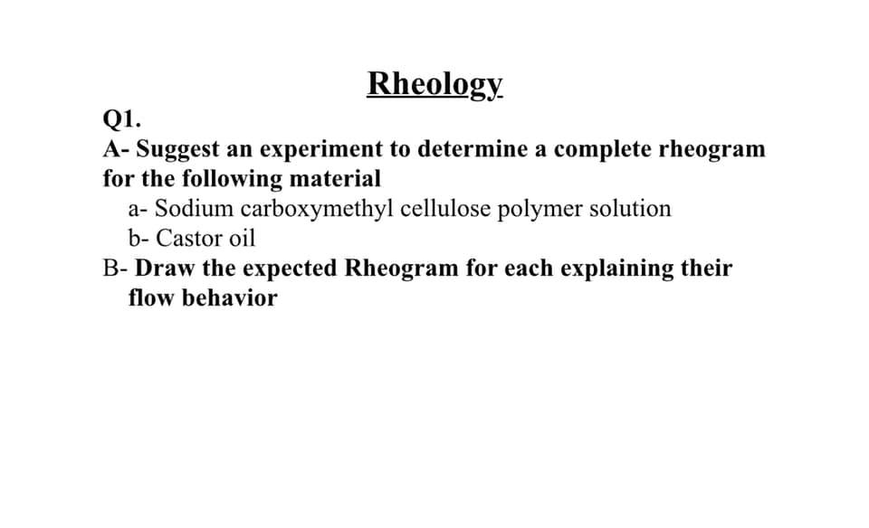 Solved Rheology Q1. A-Suggest an experiment to determine a | Chegg.com