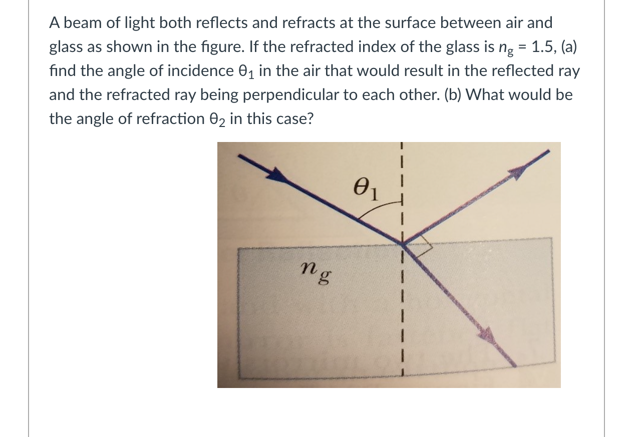 Solved A beam of light both reflects and refracts at the | Chegg.com