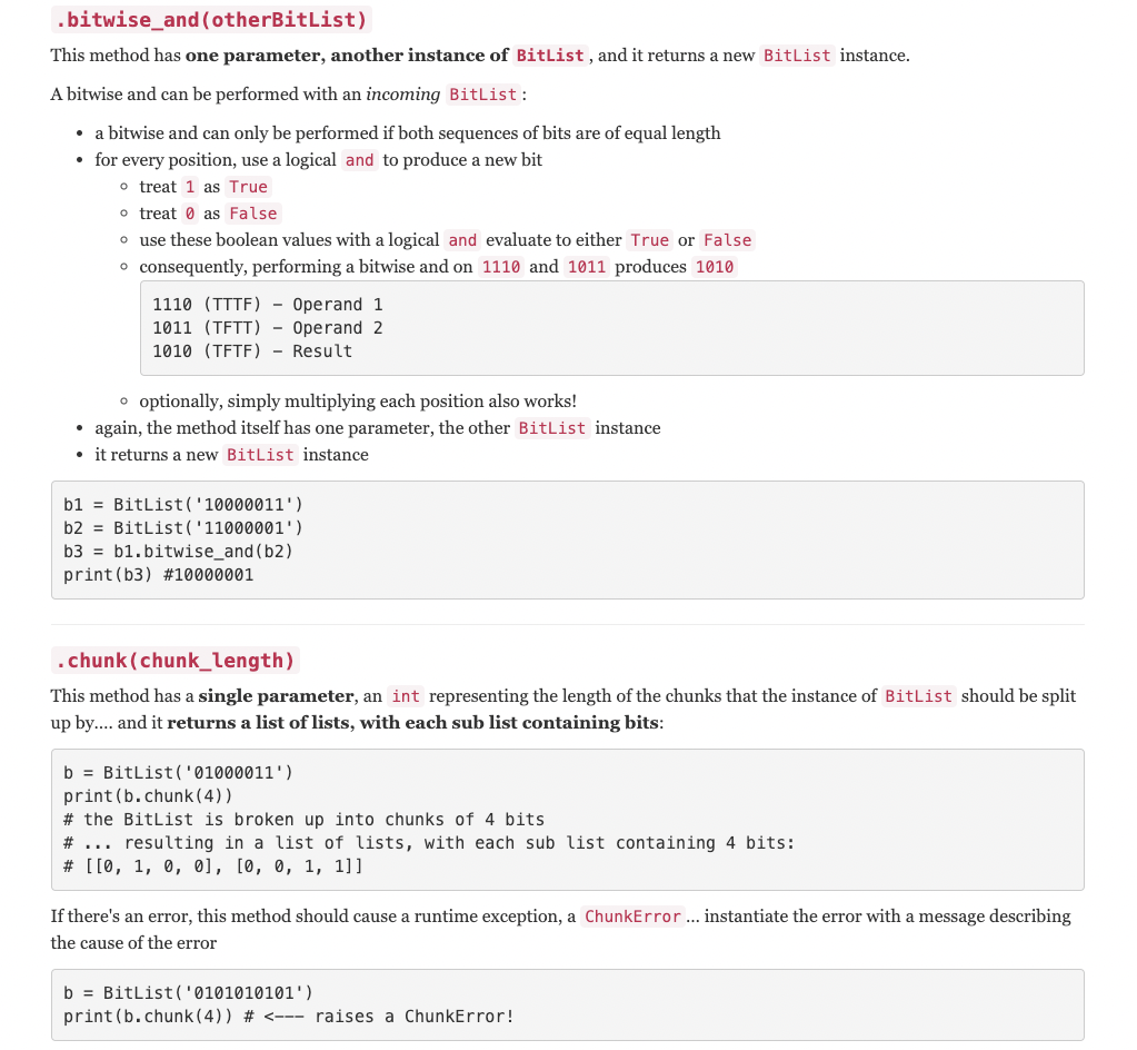 Solved Create the Bitlist class; it should support the | Chegg.com