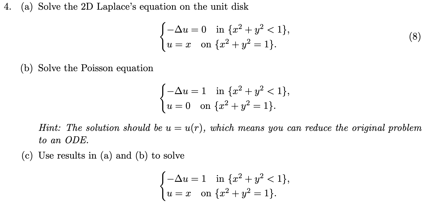 Solved (a) Solve the 2D Laplace's equation on the unit disk | Chegg.com