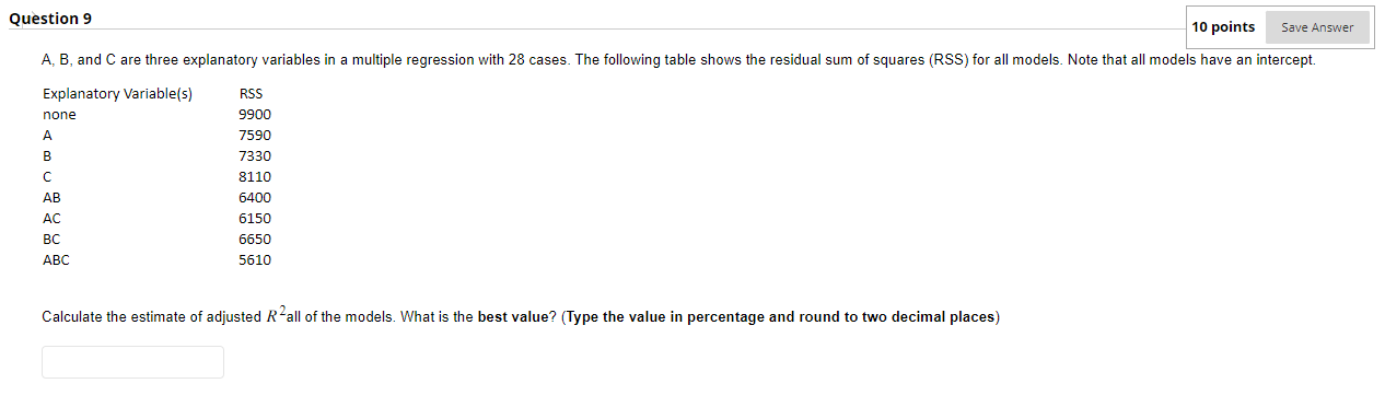 Solved Calculate the estimate of adjusted R2 all of the | Chegg.com
