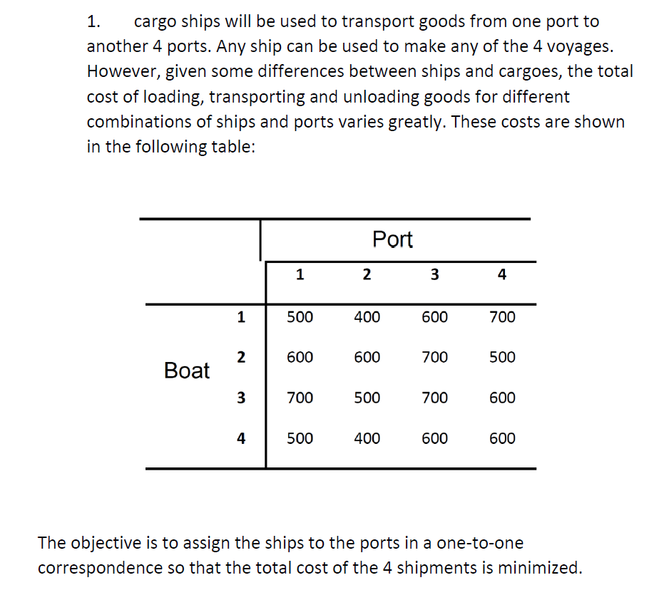 Solved 1. cargo ships will be used to transport goods from | Chegg.com
