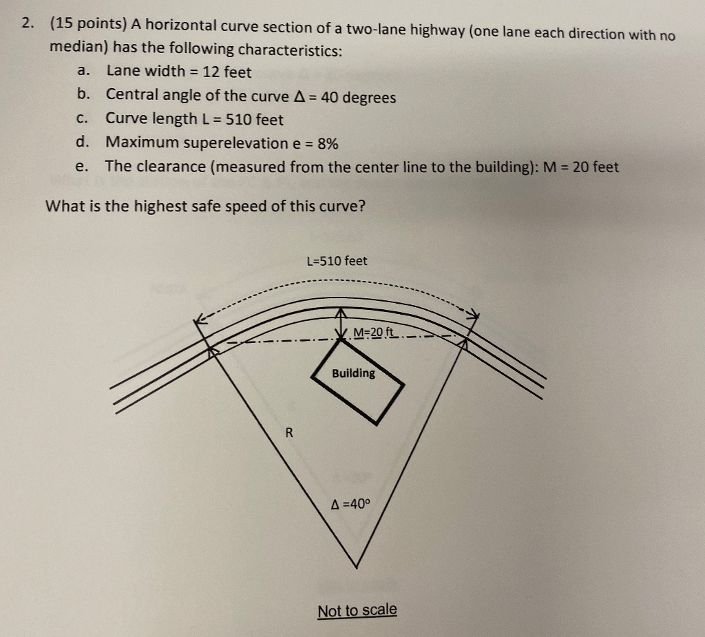 2. (15 points) A horizontal curve section of a | Chegg.com