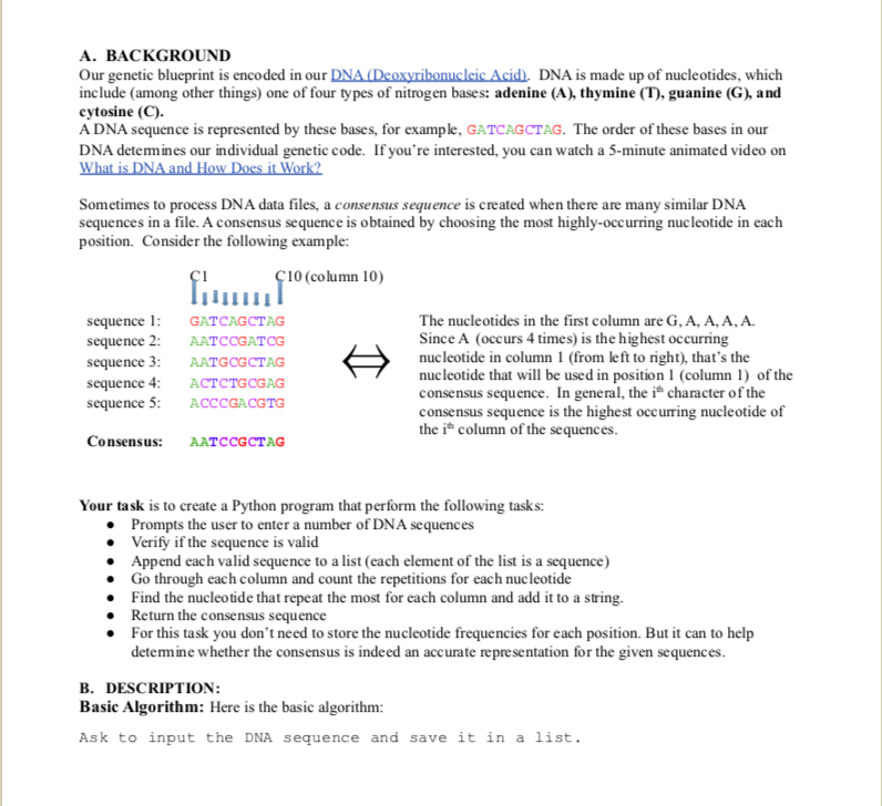 Solved A. BACKGROUND Our genetic blueprint is encoded in our | Chegg.com
