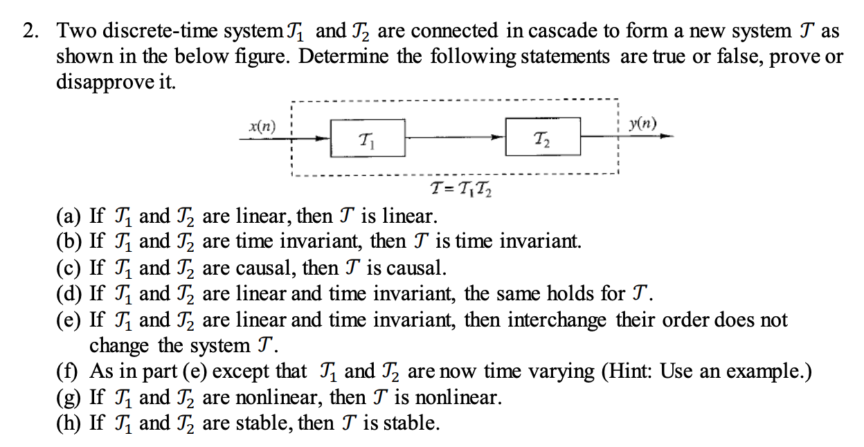 Solved 2. Two discrete-time system Jį and T2 are connected | Chegg.com
