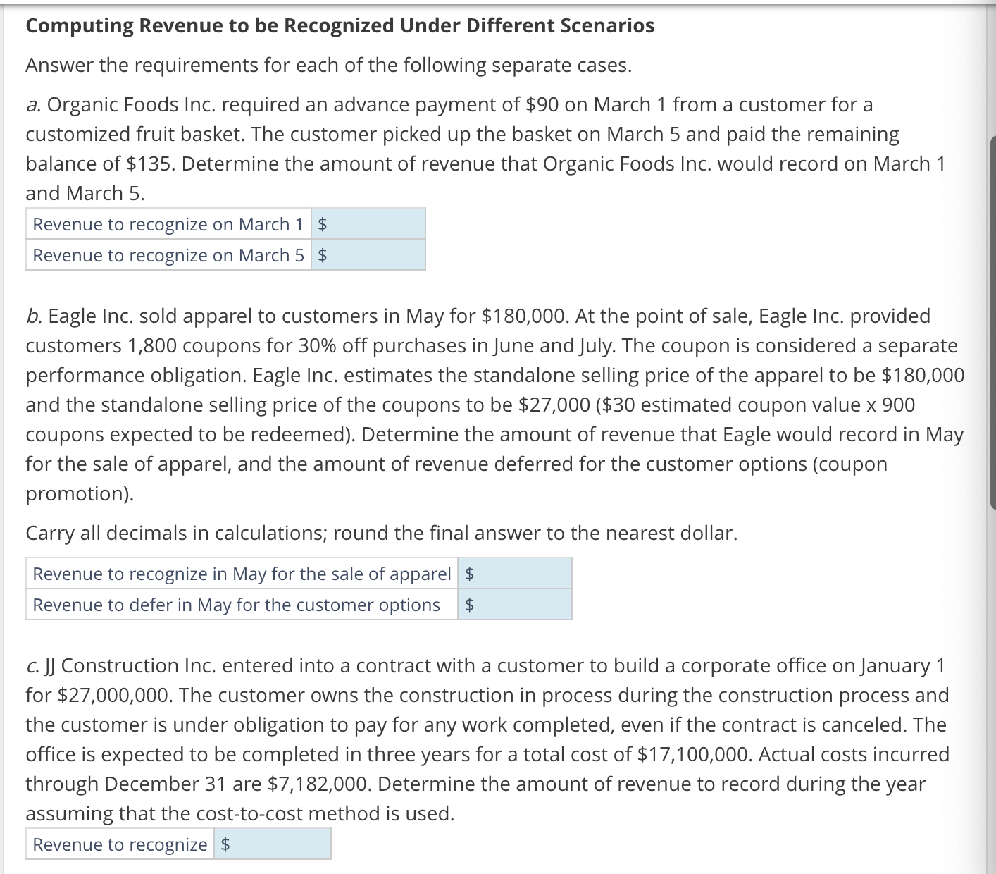 Solved Computing Revenue to be Recognized Under Different | Chegg.com