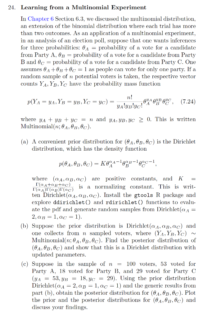 24. Learning from a Multinomial Experiment In Chapter | Chegg.com