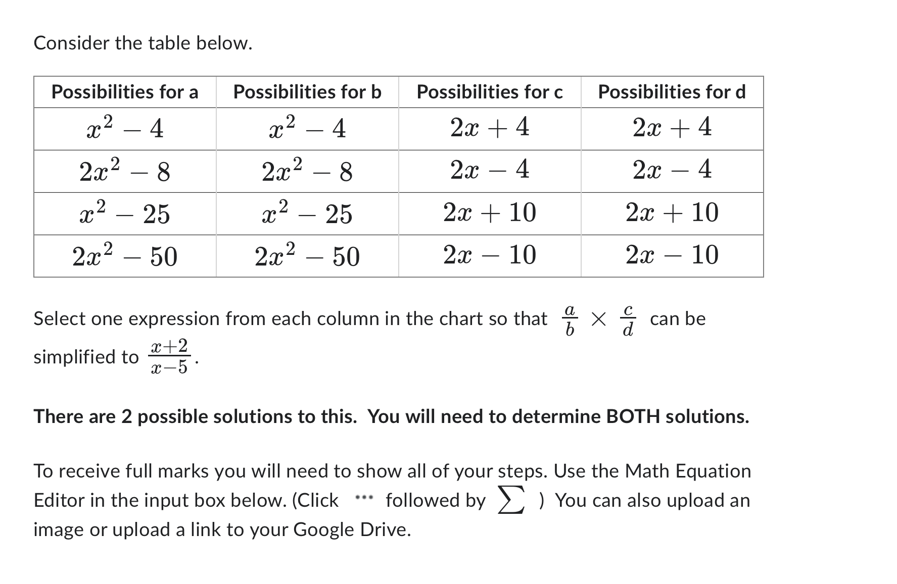 Solved Consider the table below. Select one expression from | Chegg.com