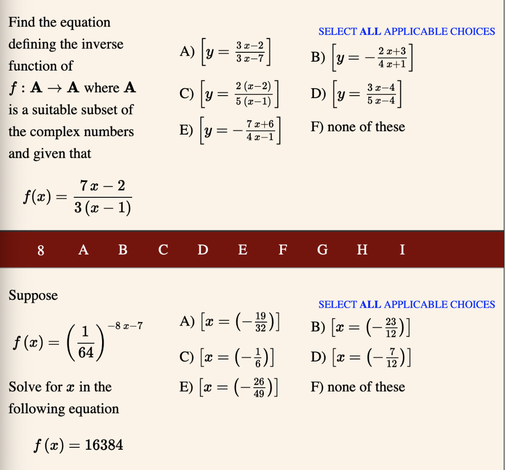 Solved Find the equation SELECT ALL APPLICABLE CHOICES | Chegg.com