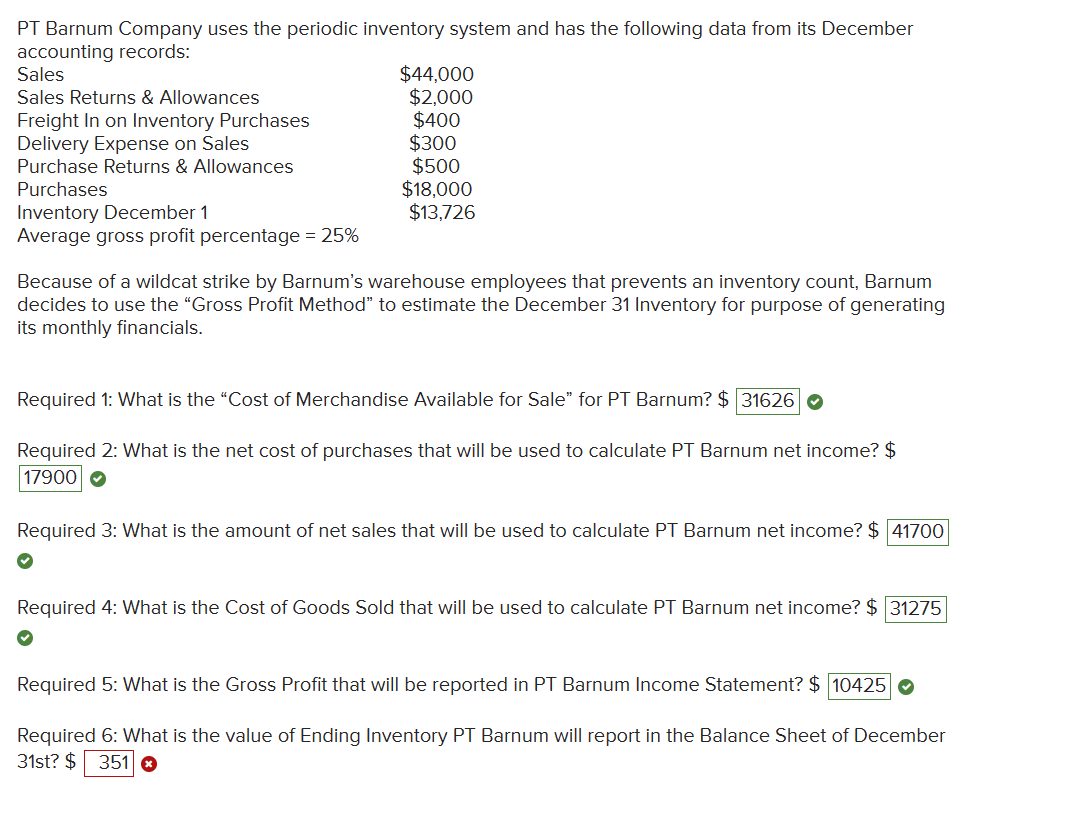 Solved PT Barnum Company uses the periodic inventory system | Chegg.com