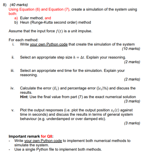 Solved System description: Mechanical mass-spring-damper | Chegg.com