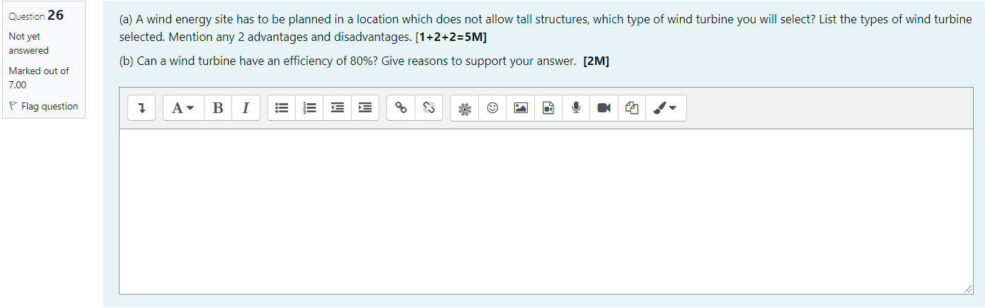 Solved Question 26 Not yet answered (a) A wind energy site | Chegg.com