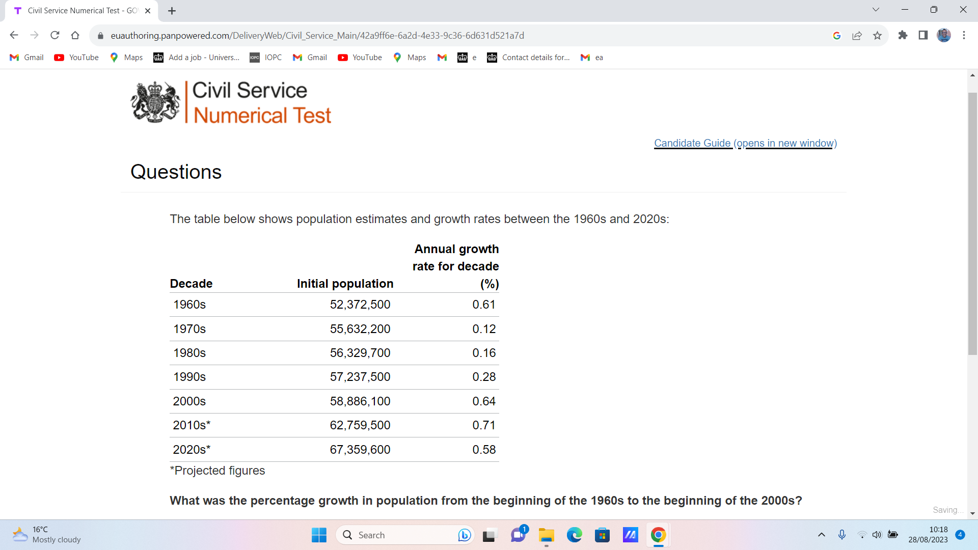 Solved The table below shows population estimates and growth | Chegg.com