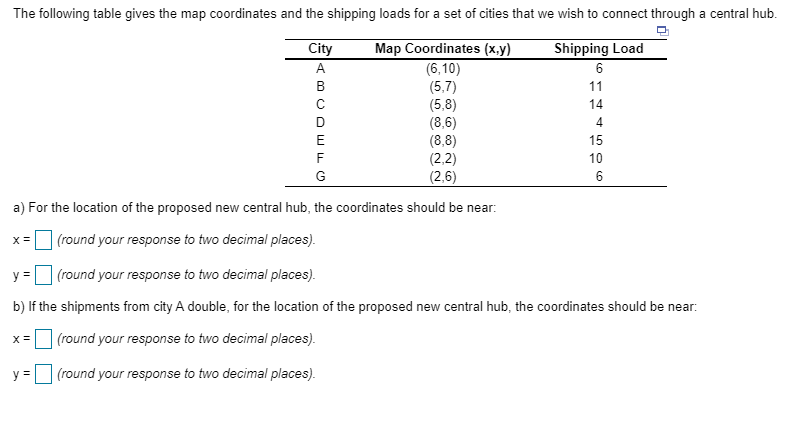 Solved The following table gives the map coordinates and the | Chegg.com
