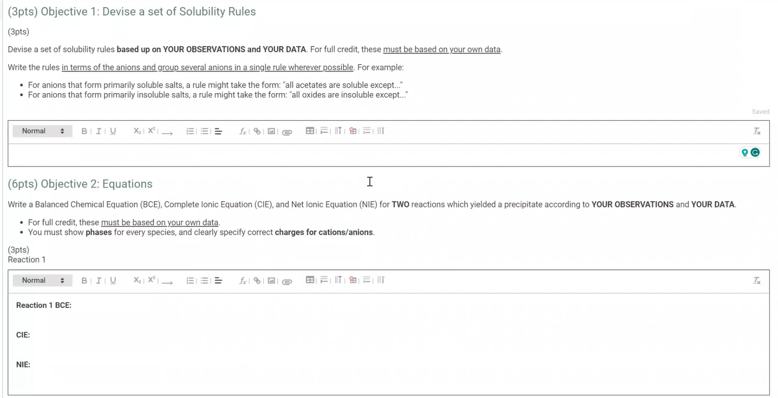 Solved Based upon your devised solubility rules in Objective | Chegg.com